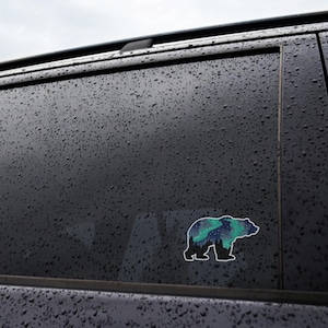 Northern Lights Grizzly Bear Sticker | Laptop, Waterbottle Car Window ...