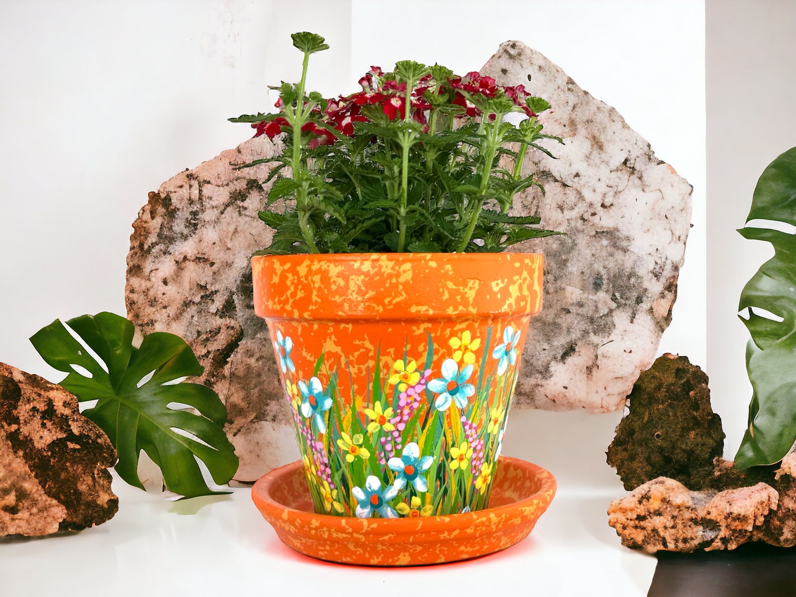 Flower Pot Set, Hand Painted Terra-cotta Clay Pots With Saucer - Etsy