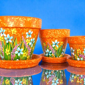 Flower Pot Set, Hand Painted Terra-cotta Clay Pots With Saucer - Etsy