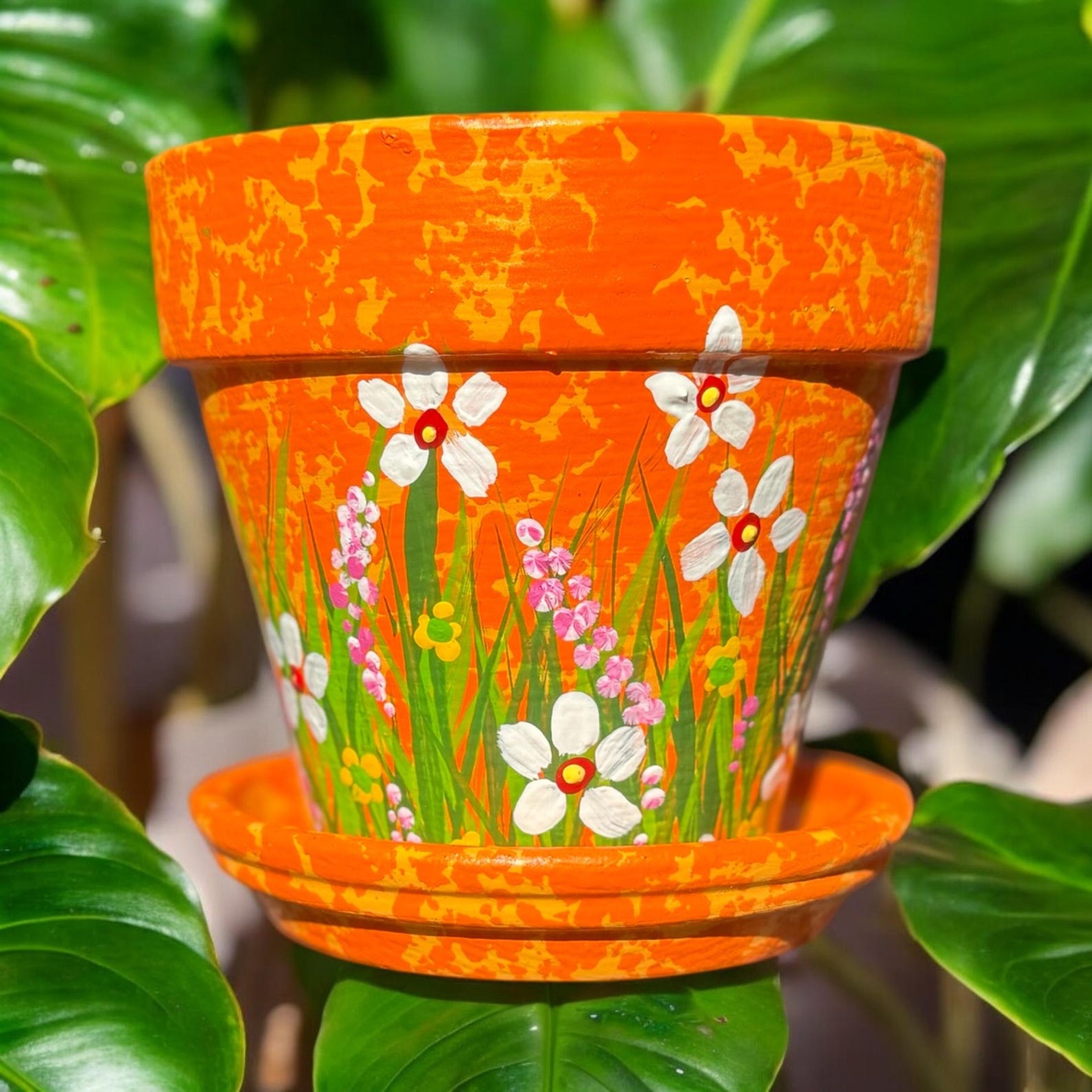 Hand Painted Flower Pot, 4 Inch Terra-cotta Clay Pot With Saucer. - Etsy
