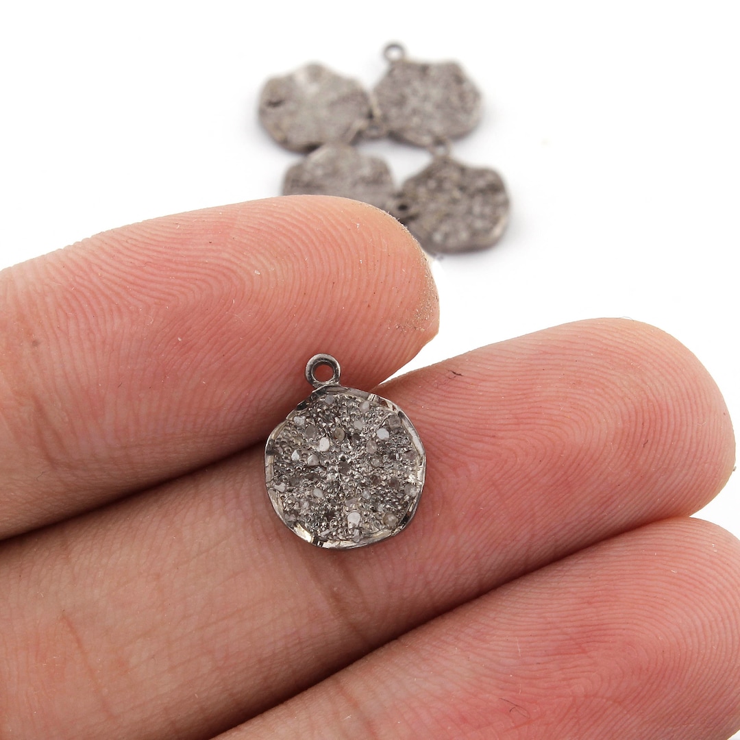 1 Pc Pave Diamond Round Disc Charm Pendant,sterling Silver Charm,pave ...