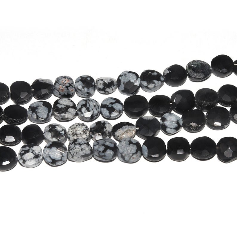 1 Strand Snowflake Obsidian Coin Shape BeadsFaceted Gemstone | Etsy