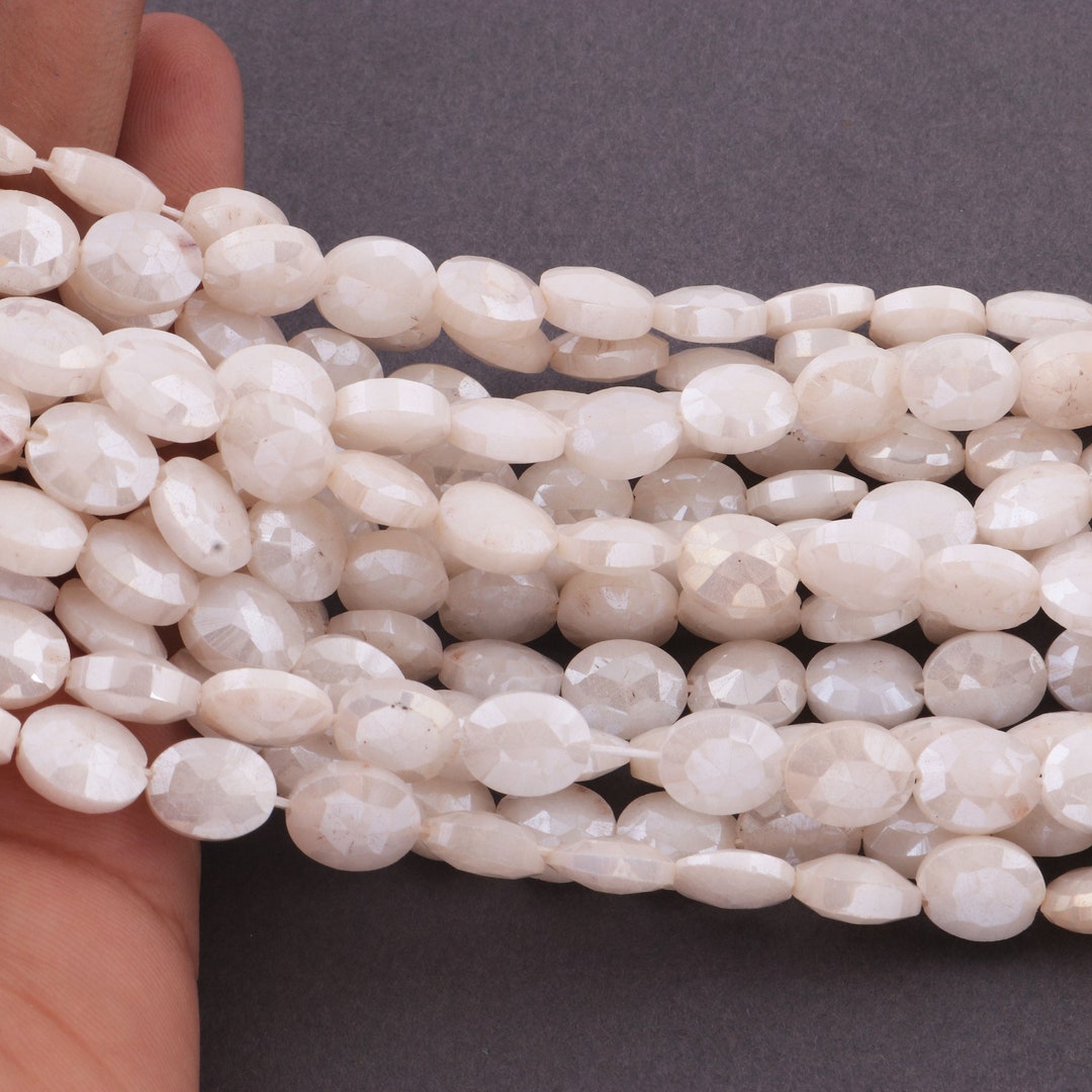 1 Strand White Silverite Oval Beads,faceted Gemstone Semi Precious Oval ...