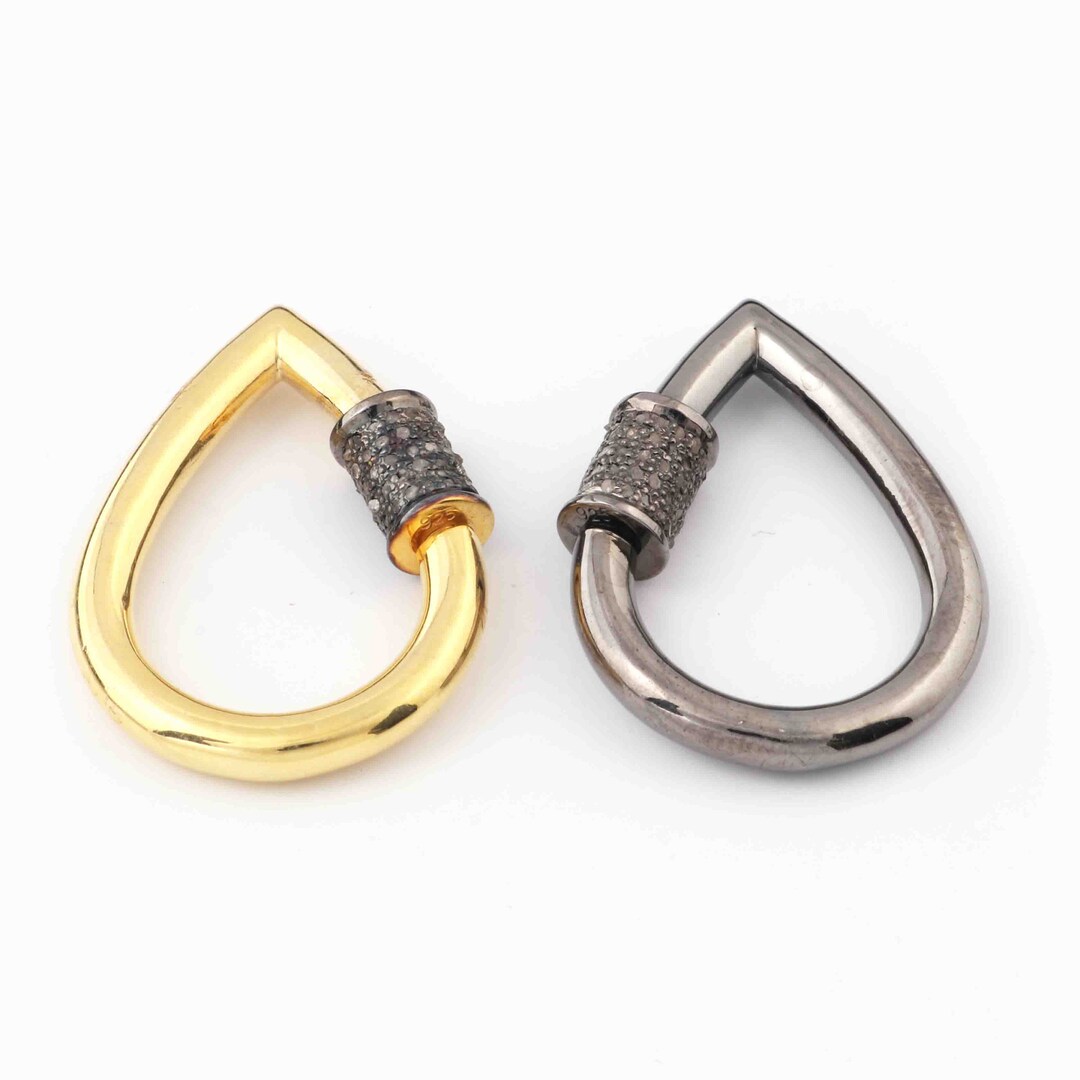 1 Pc Pave Diamond Lock- Pear Shape Carabiner Gold Plated- Diamond Lock ...