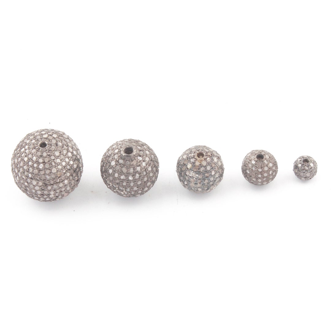 1 Pc Pave Diamond Balls Beads,sterling Silver Diamond Balls Rondelles ...