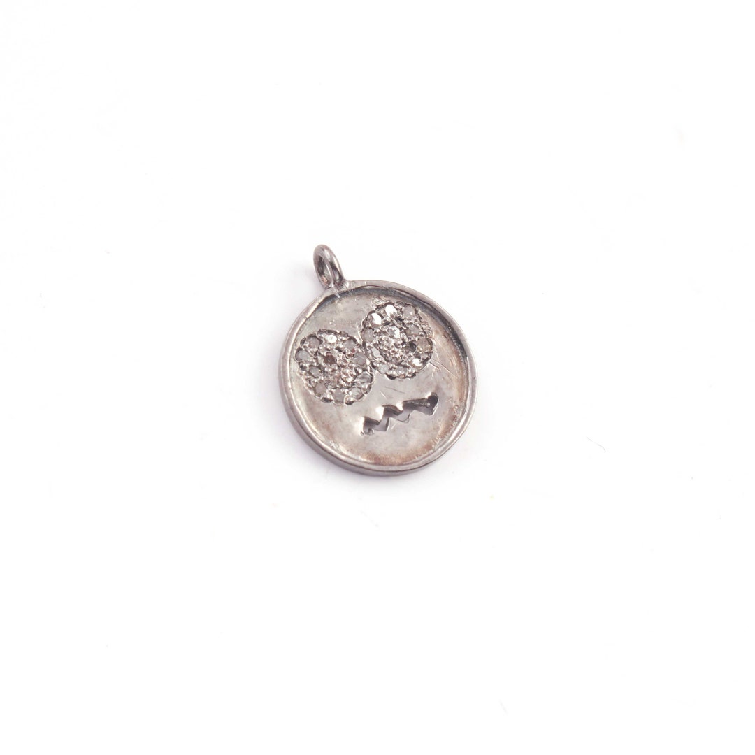 1 Pc Pave Diamond Scary Emoji Shape Charm Pendant ,925 Sterling Silver ...