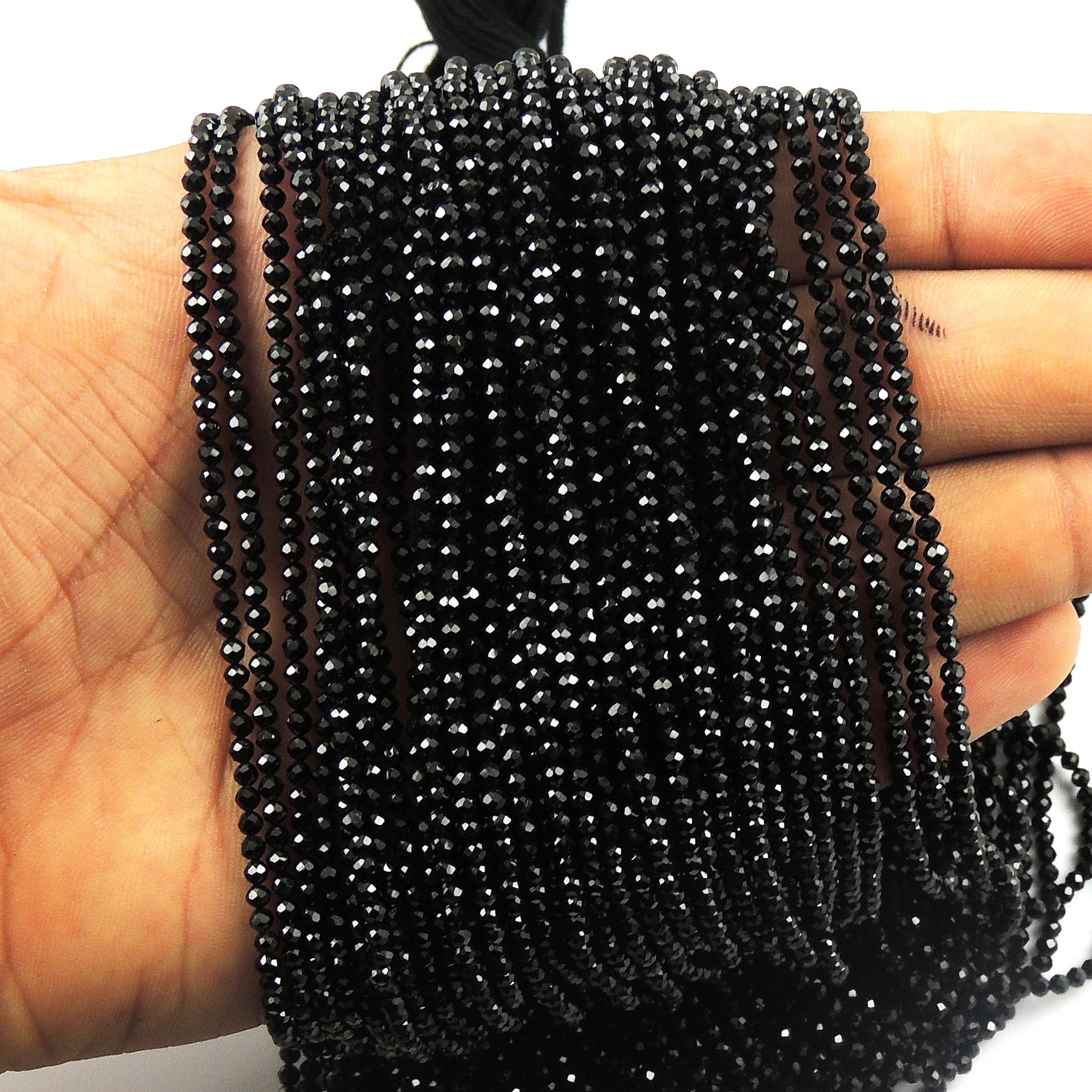 Black Spinel Rondelles Faceted Roundelle Beads Gemstone Etsy