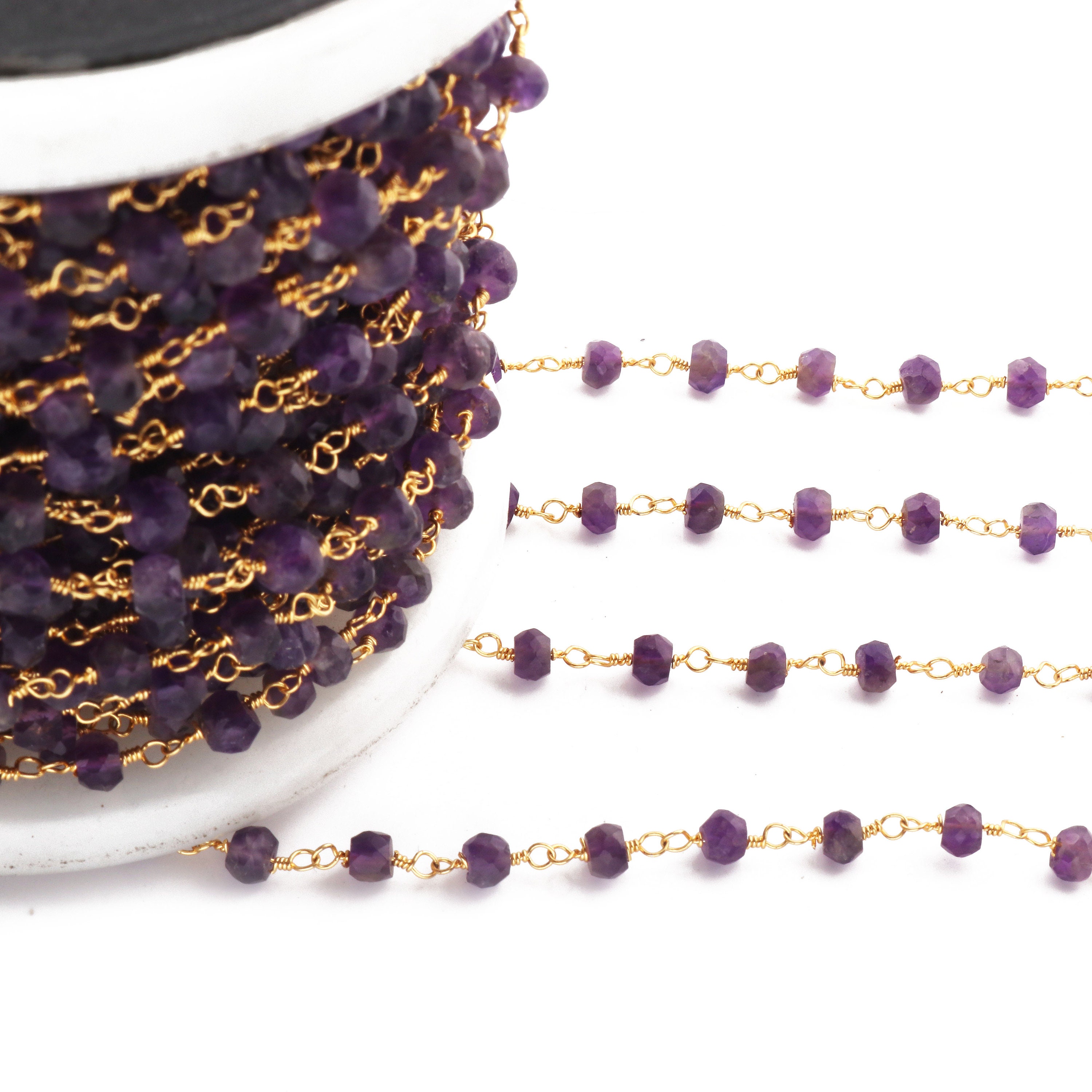 5 Feet Amethyst chain24k Gold Plated chain 5mm-6mm beaded | Etsy