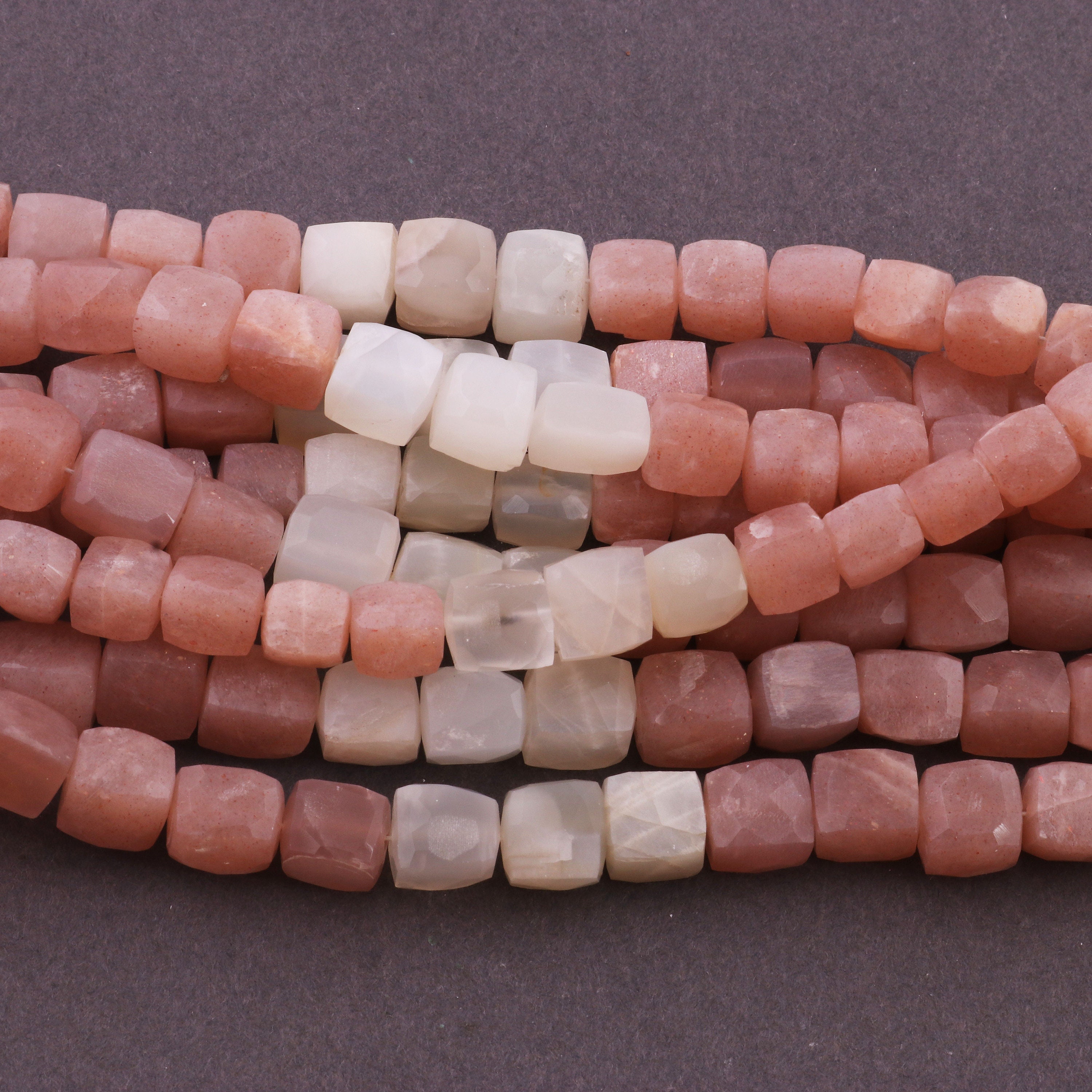 1 St Shaded Peach Moonstone Cube Beads ,gemstone Faceted Box Shape ...