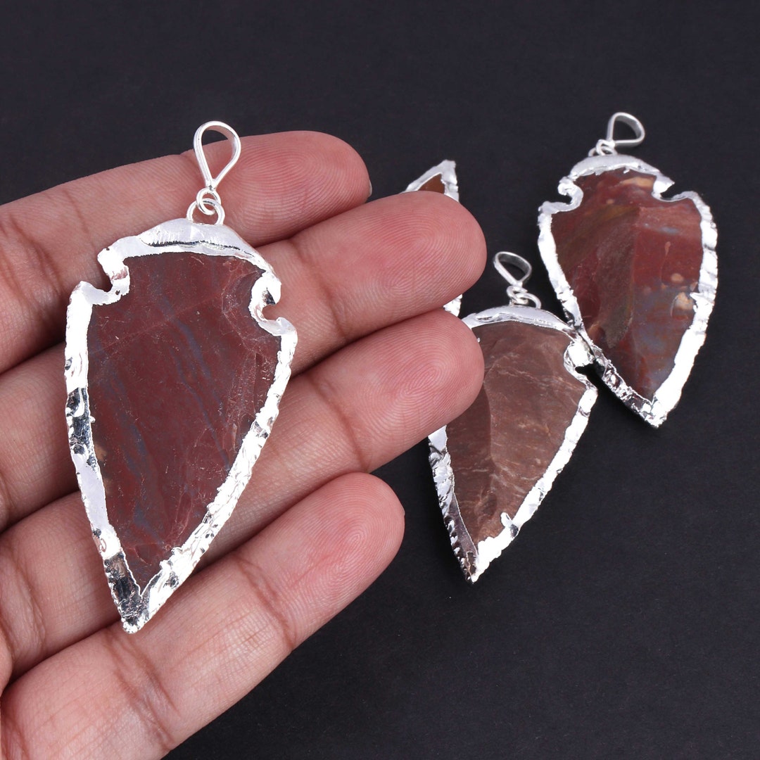 10 Pcs Brown Jasper Arrowhead Pendants, Silver Plated Edge, Jewelry ...