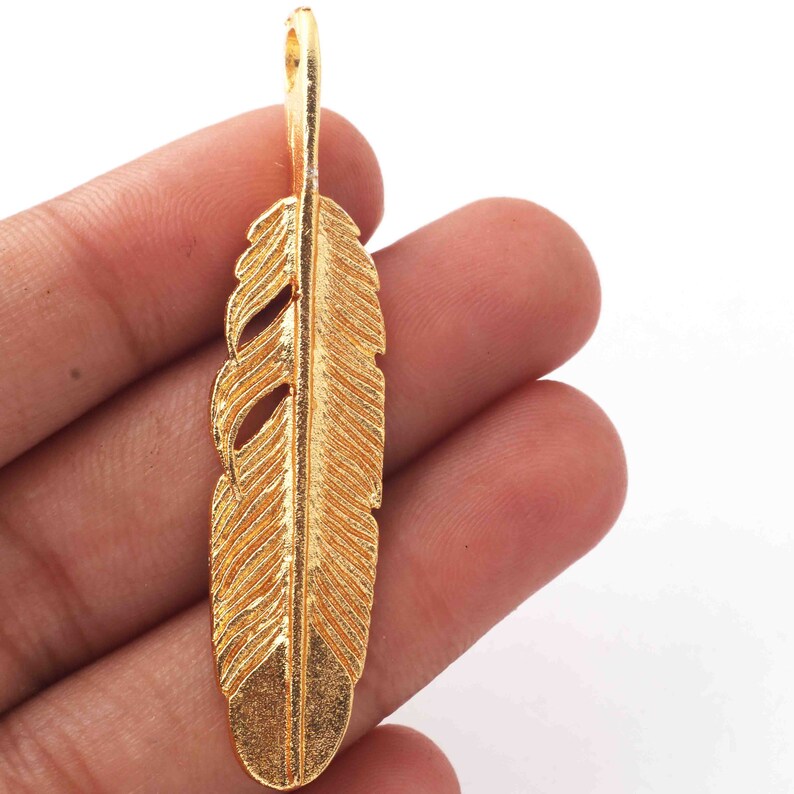 5 Pcs 24k Gold Plated Copper Feather Pendant Feather Shape - Etsy