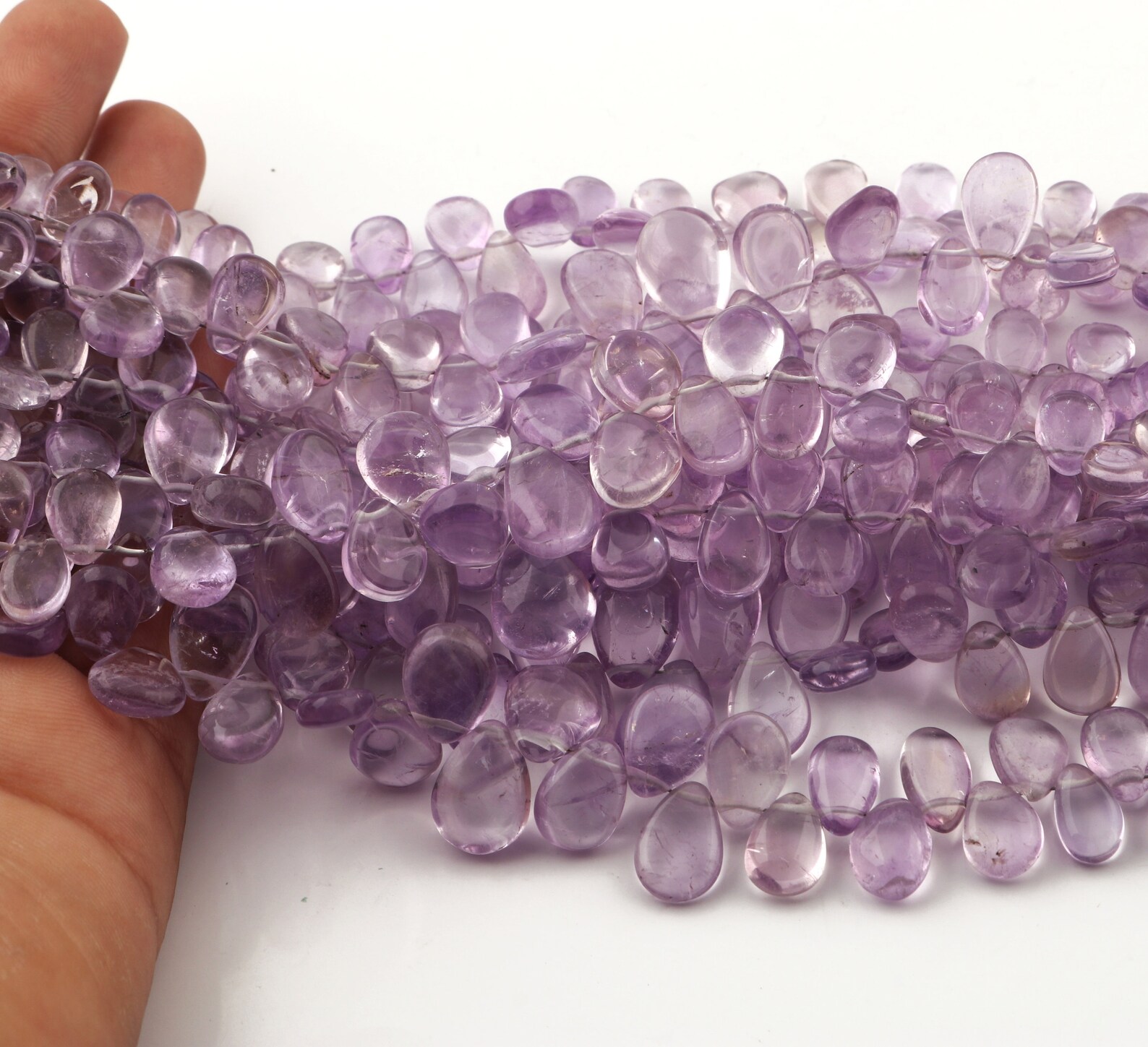 1 Strand Pink Amethyst Pear Shape Briolettessmooth Gemstone - Etsy