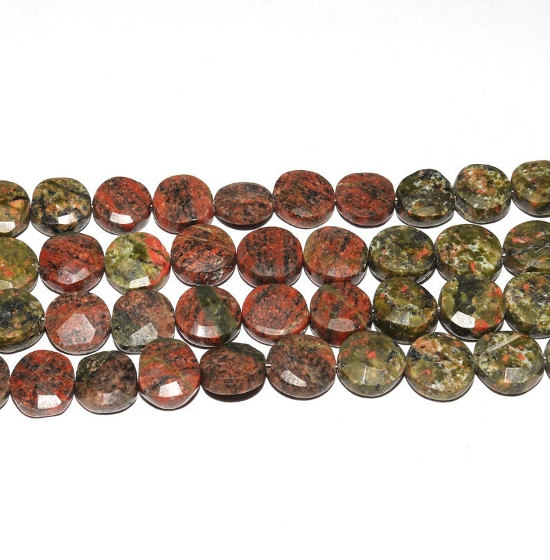 1 Strand Unakite Coin Shape Beadsfaceted Gemstone Coin Beads | Etsy