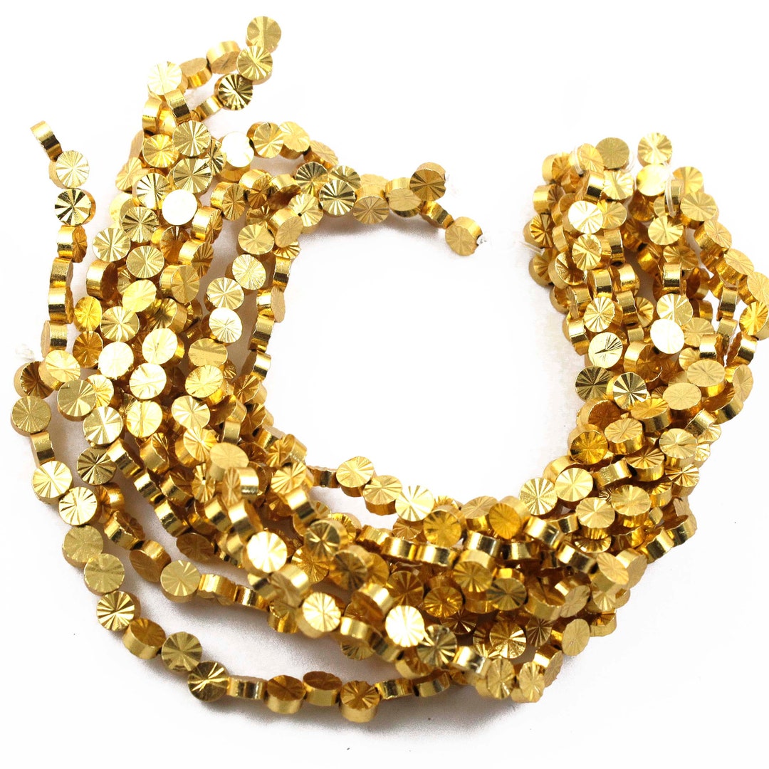 5 Strands Gold Plated Designer Copper Coin Shape Beads,diamond Cut ...