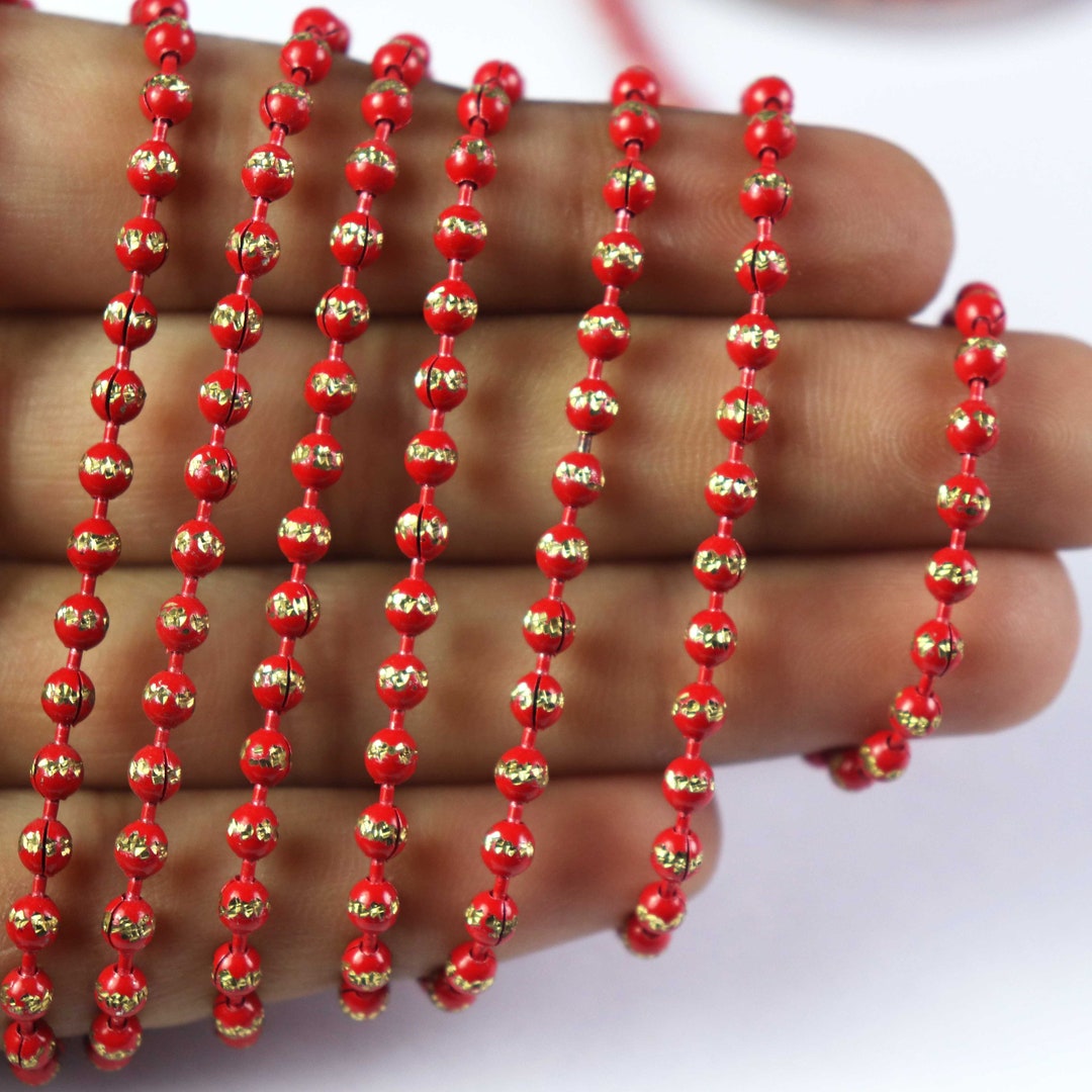 5 Feet Red Coral Rondelle Chain Gold Wire Wrapped Gold Plated Chain ...