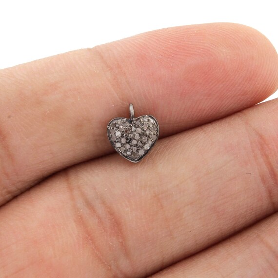 1 Pc Pave Diamond Tiny Heart Charm Pendant sterling Silver - Etsy