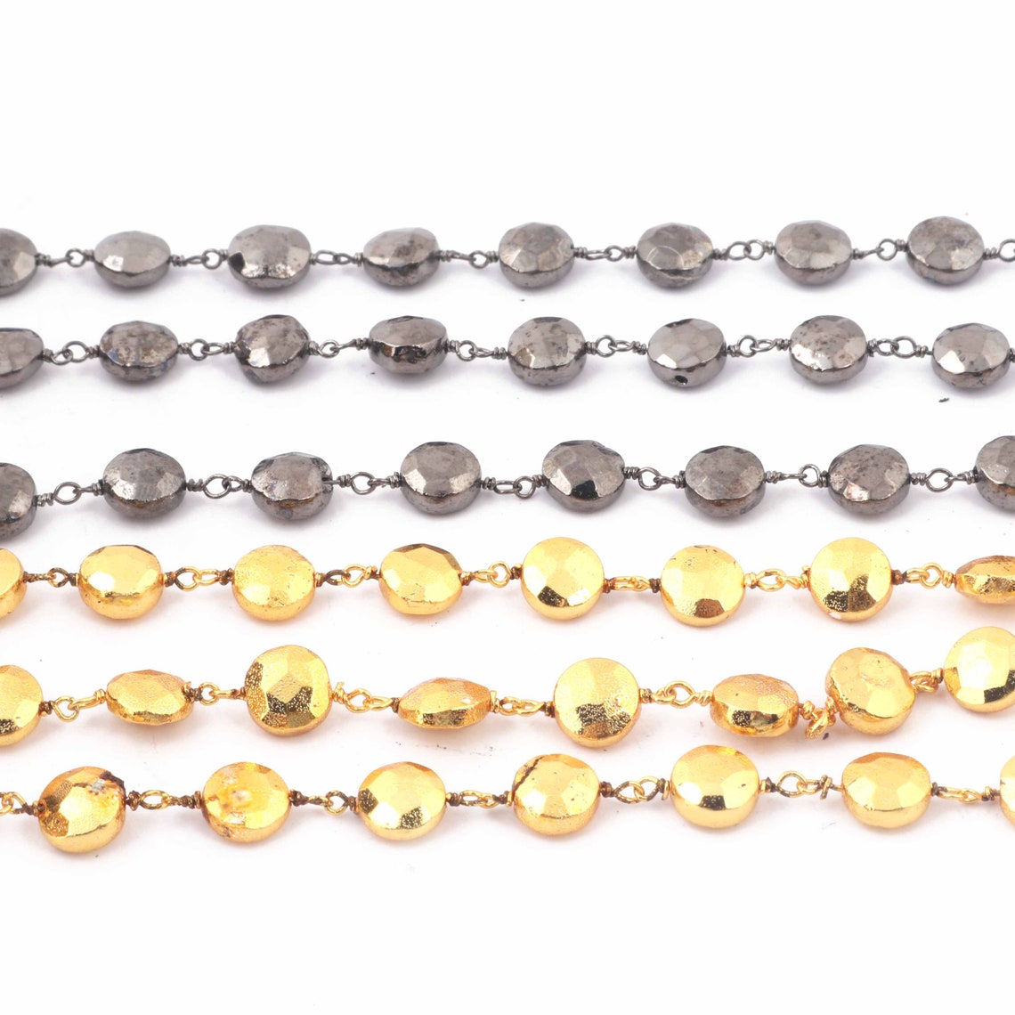 3 Feet Gold Pyrite/ Black Pyrite Coin Shape Wire Wrapped Chain | Etsy