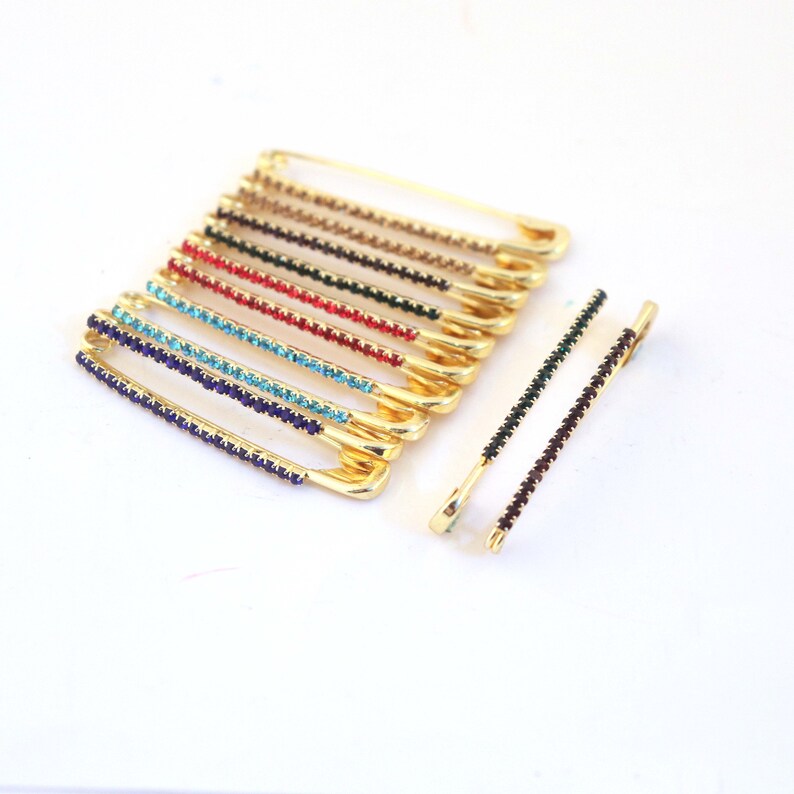 1 Piece Multi Color Zircon Rhinestone Safety Pin Gold Plated - Etsy