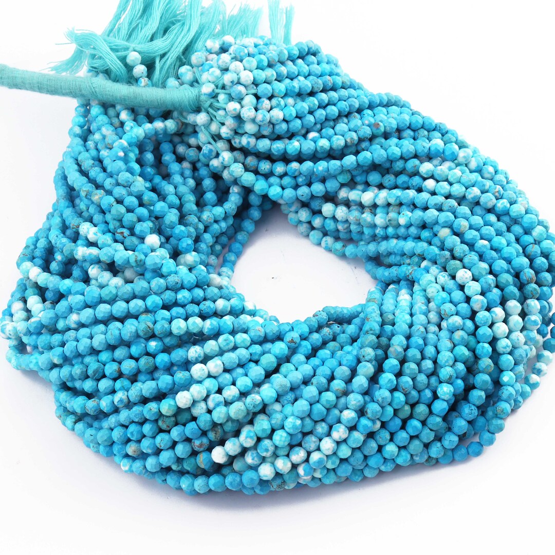 5 Strands Shaded Turquoise Rondelles Ball Beads, Faceted Rondelles ...
