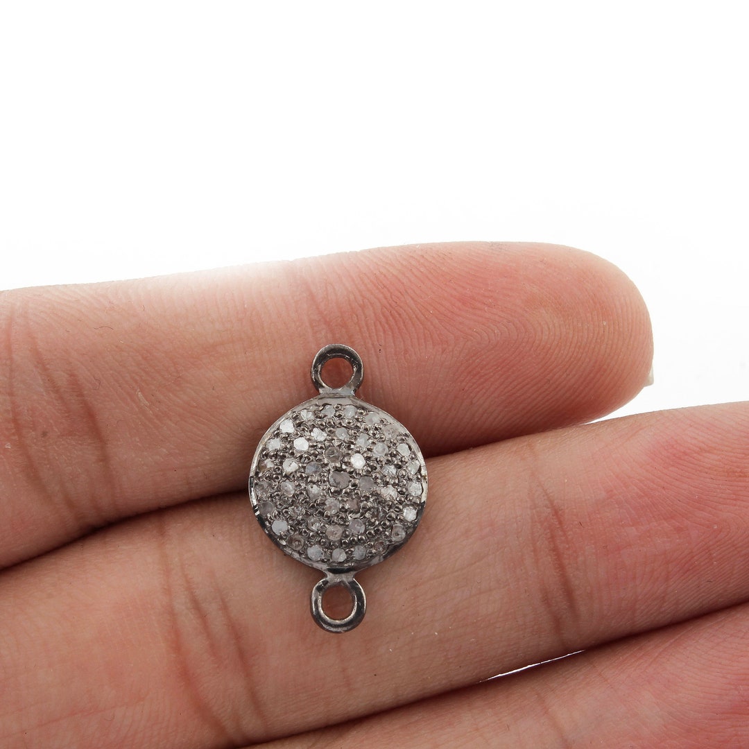 1 Pc Pave Diamond Round Disc Double Bail Connector ,925 Sterling Silver ...