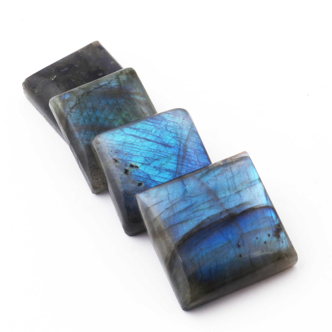 4 Pcs AAA++ Quality Natural Labradorite Blue Flash Smooth Square Shape ...