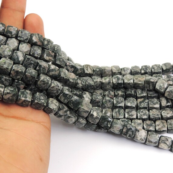 1 Strand Black Jasper Cube Beads Gemstone Faceted Box Shape | Etsy