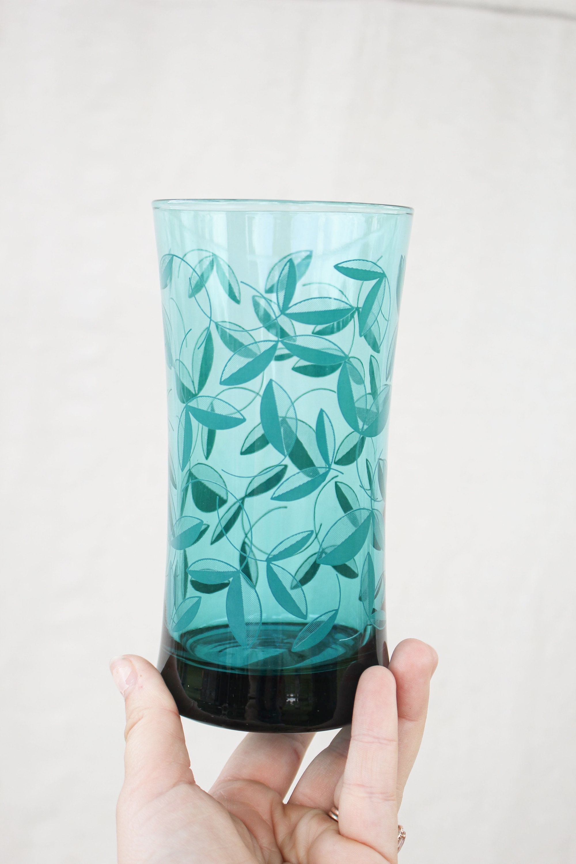 Set Of 4 Teal Glasses Floral Teal Glasses Vintage Teal Etsy