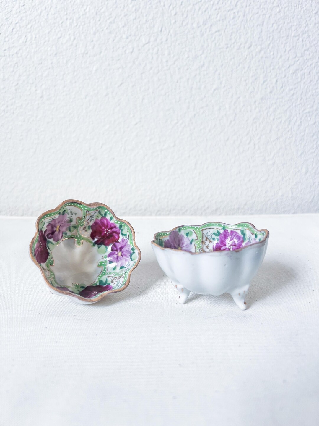 Porcelain Violet Dishes, Porcelain Catch All, Hand Painted Floral Bowl ...