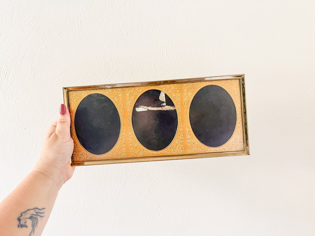 Gold Triple Photo Frame, Vintage Trifold Frame, Gold Frame Trio ...