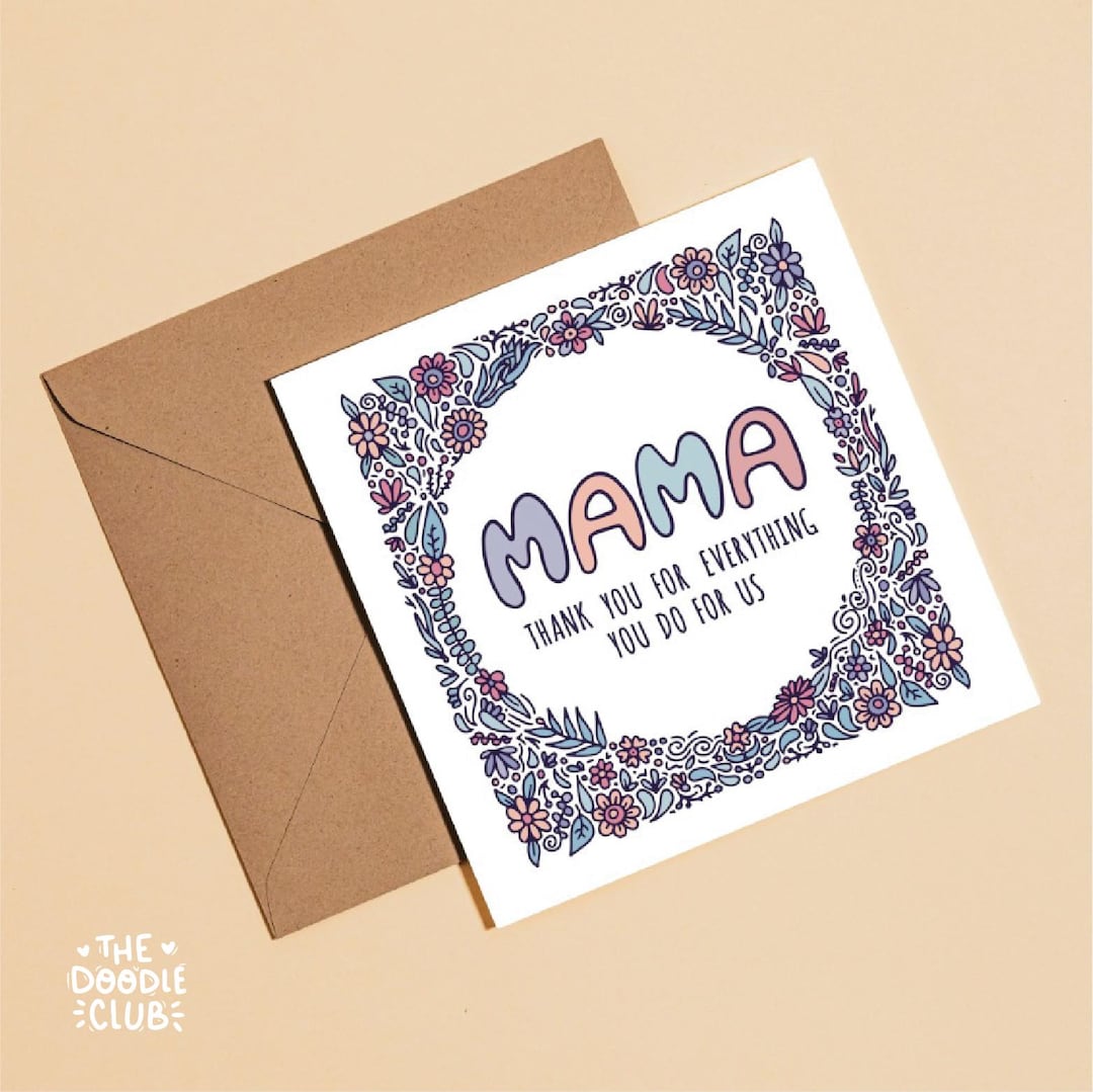 Printable Mama Thank You Card: Floral Doodle Art (digital Download) - Etsy