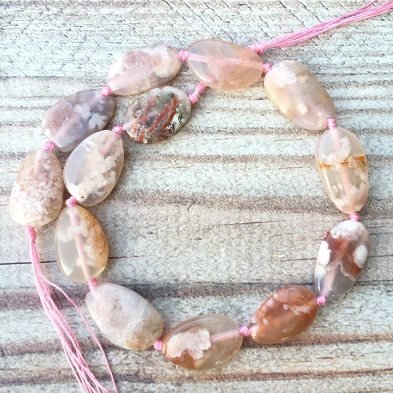Pink Flower Agate Irregular Oval Slice Beadsagate - Etsy
