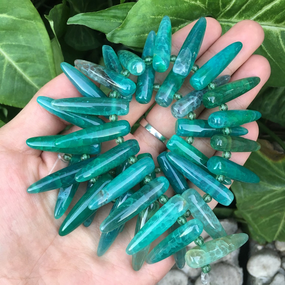 Green Agate Top Drilled Graduated Stick Points Pendants - Etsy