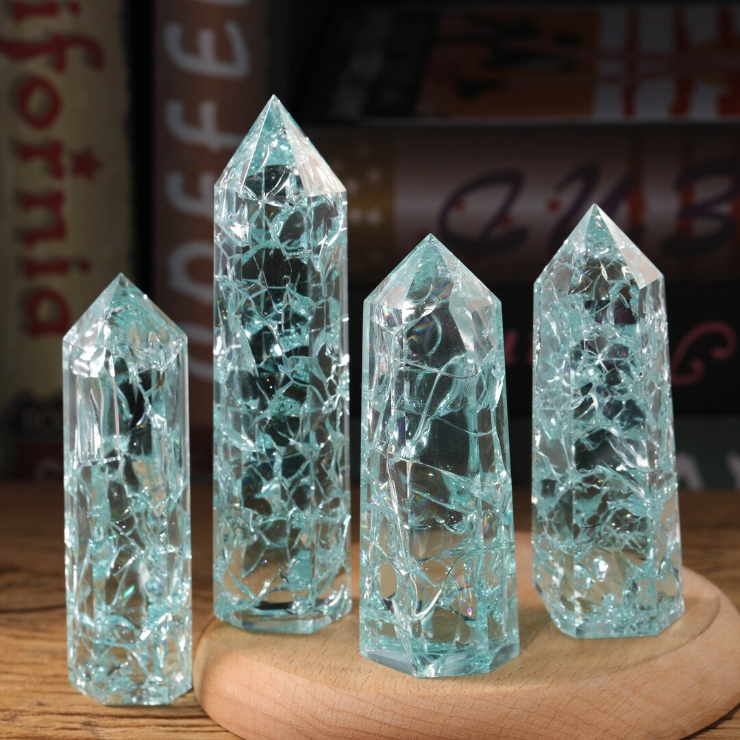 3.5-4 Inches,high Quality Clear Blue Crystals Glass Hexagonal Obelisk ...