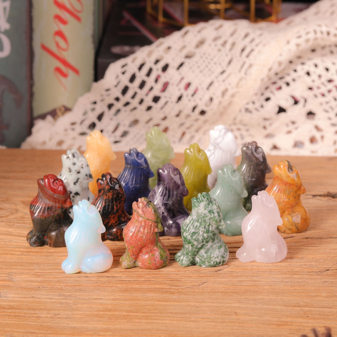 1.5 Inches Hand Carved Gemstone Wolf,wolf Figurine,crystal Gift Crystal ...