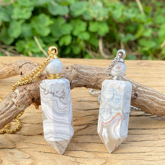 Banded Agate Perfume Bottle natural Perfume Bottle Pendant | Etsy