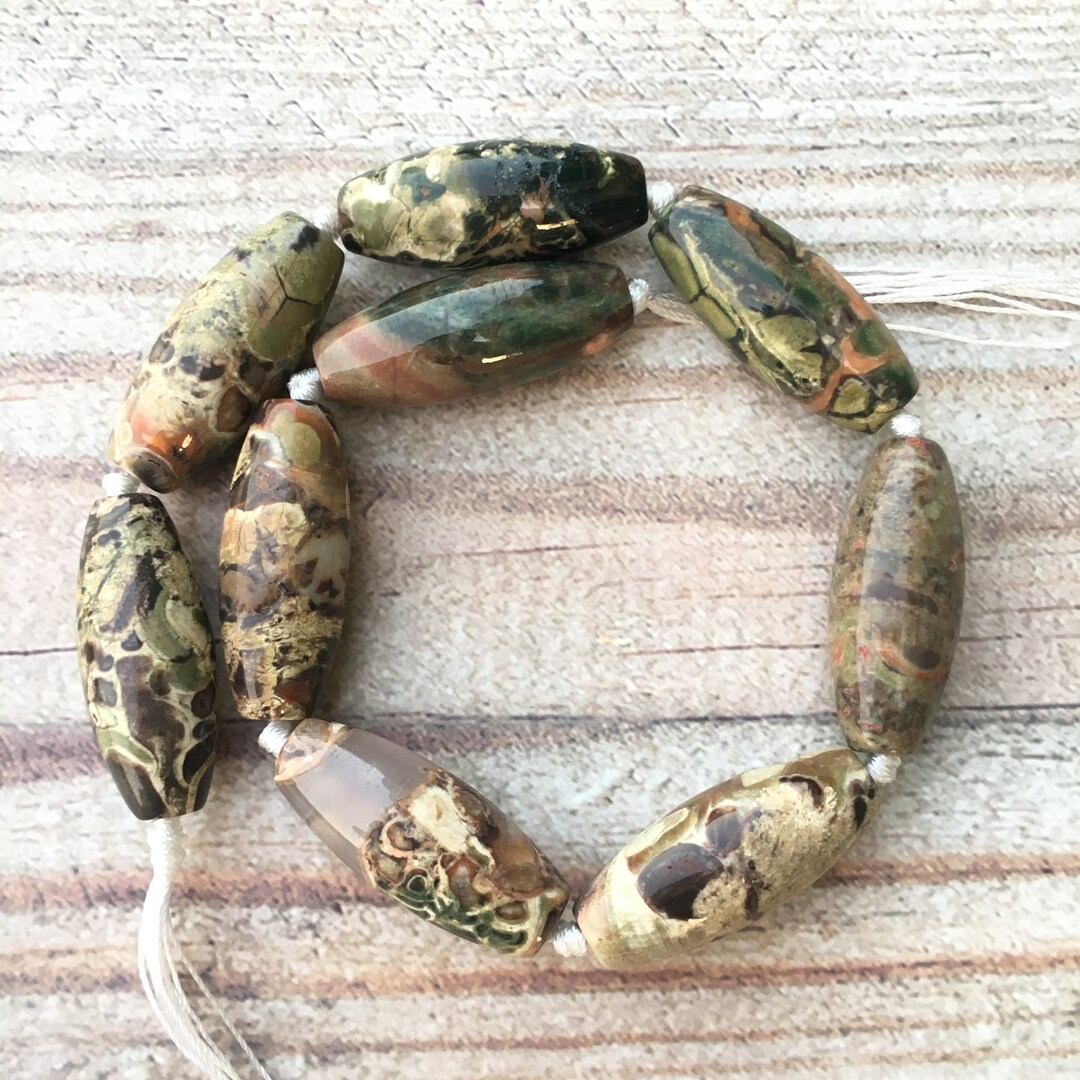 Ocean Jasper Rice Beads 40 X15mm ,rainbow Jasper Elongated Multi ...