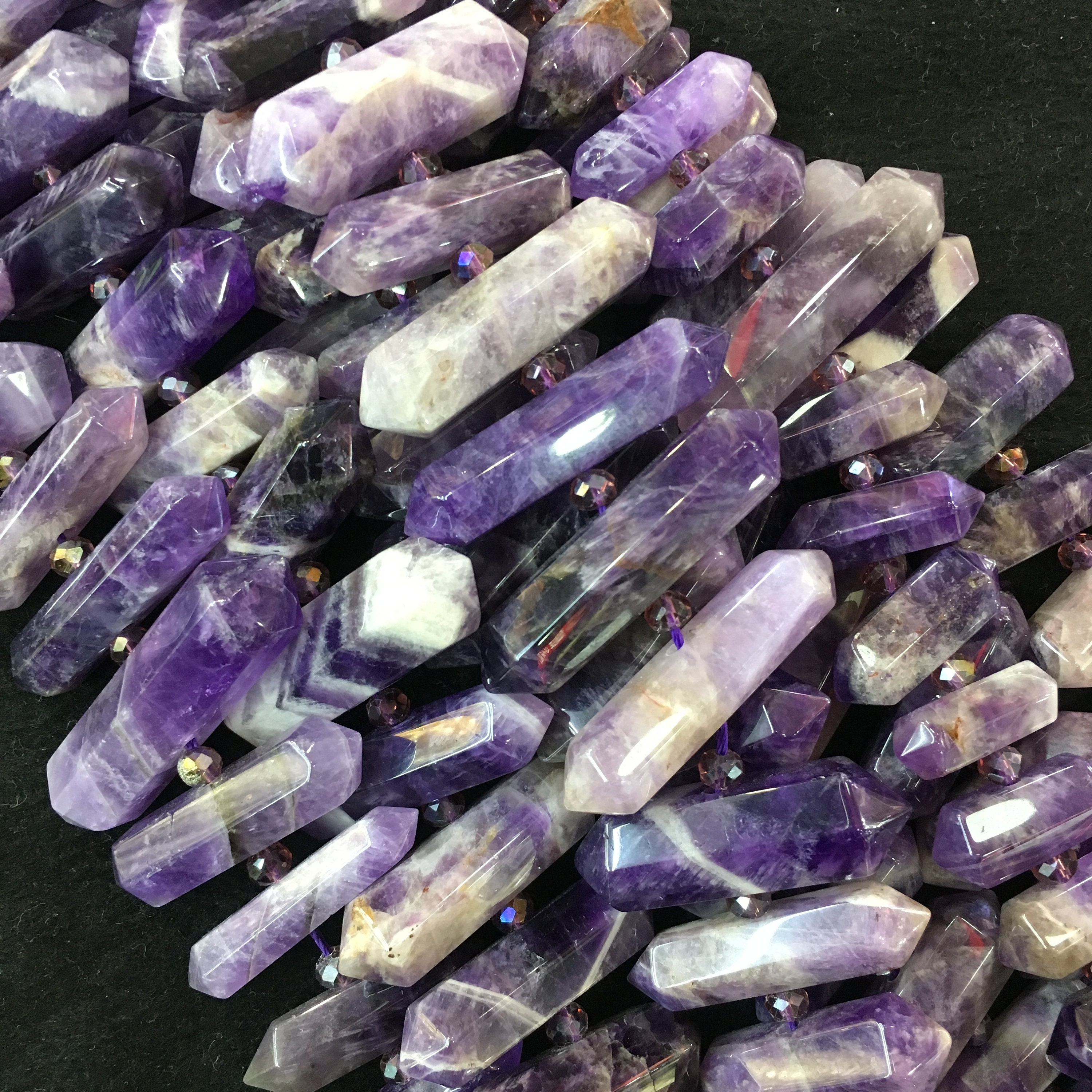 Faceted Dark amethyst point Beads Amethyst chakra Double | Etsy