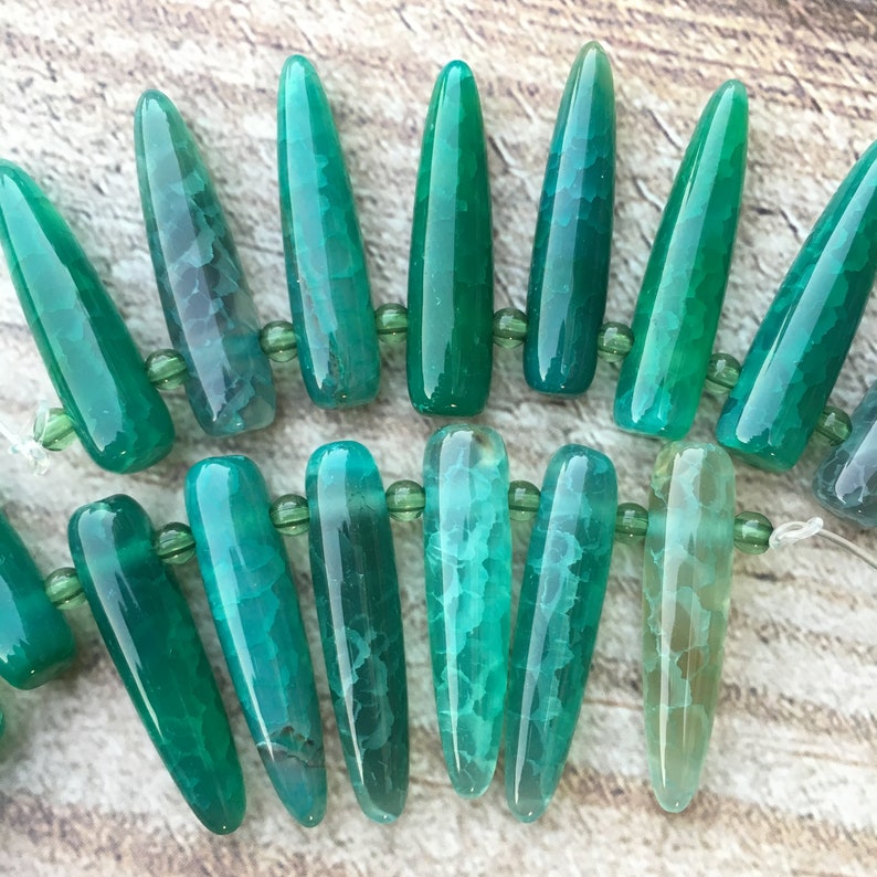 Green Agate Top Drilled Graduated Stick Points Pendants - Etsy