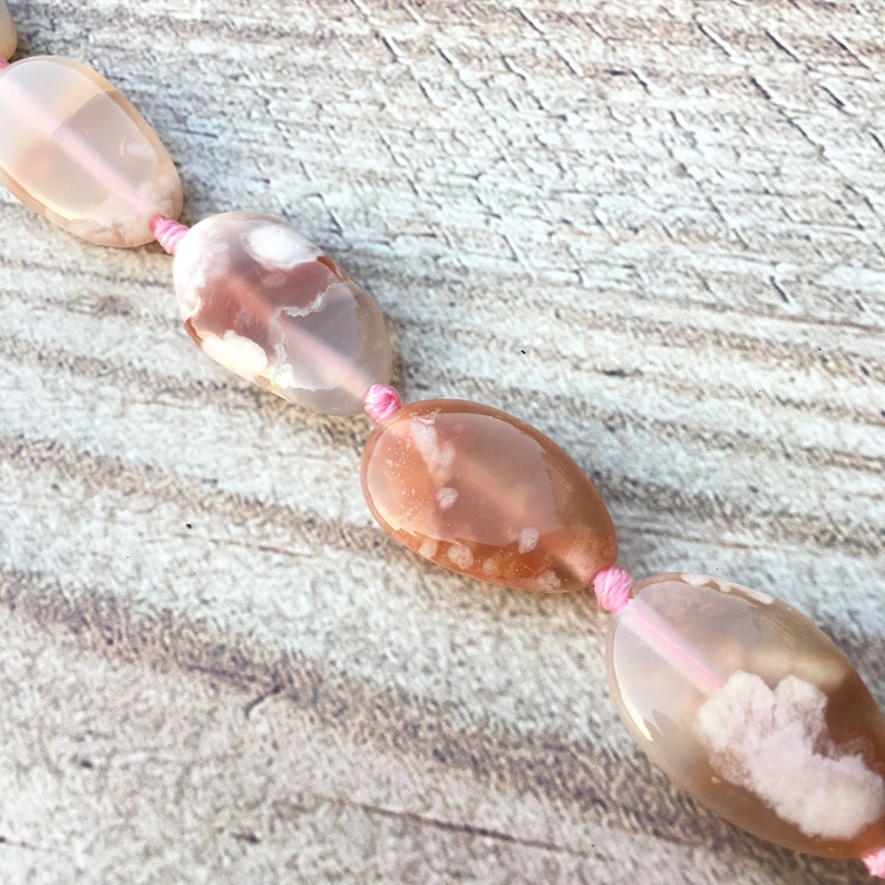Pink Flower Agate Irregular Oval Slice Beadsagate - Etsy