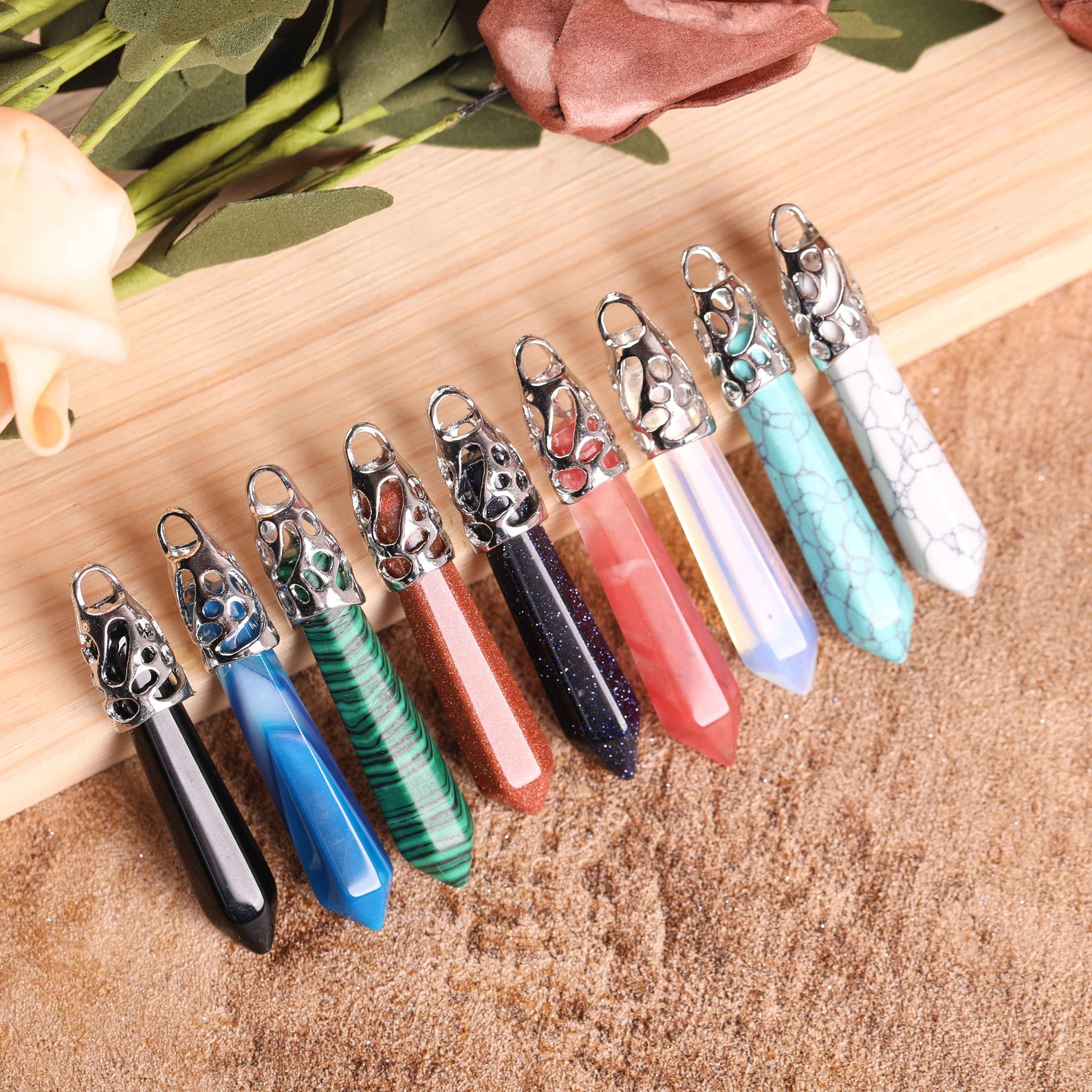 Retro Silver Pendant Cap quartz Point Pendant Gemstone - Etsy