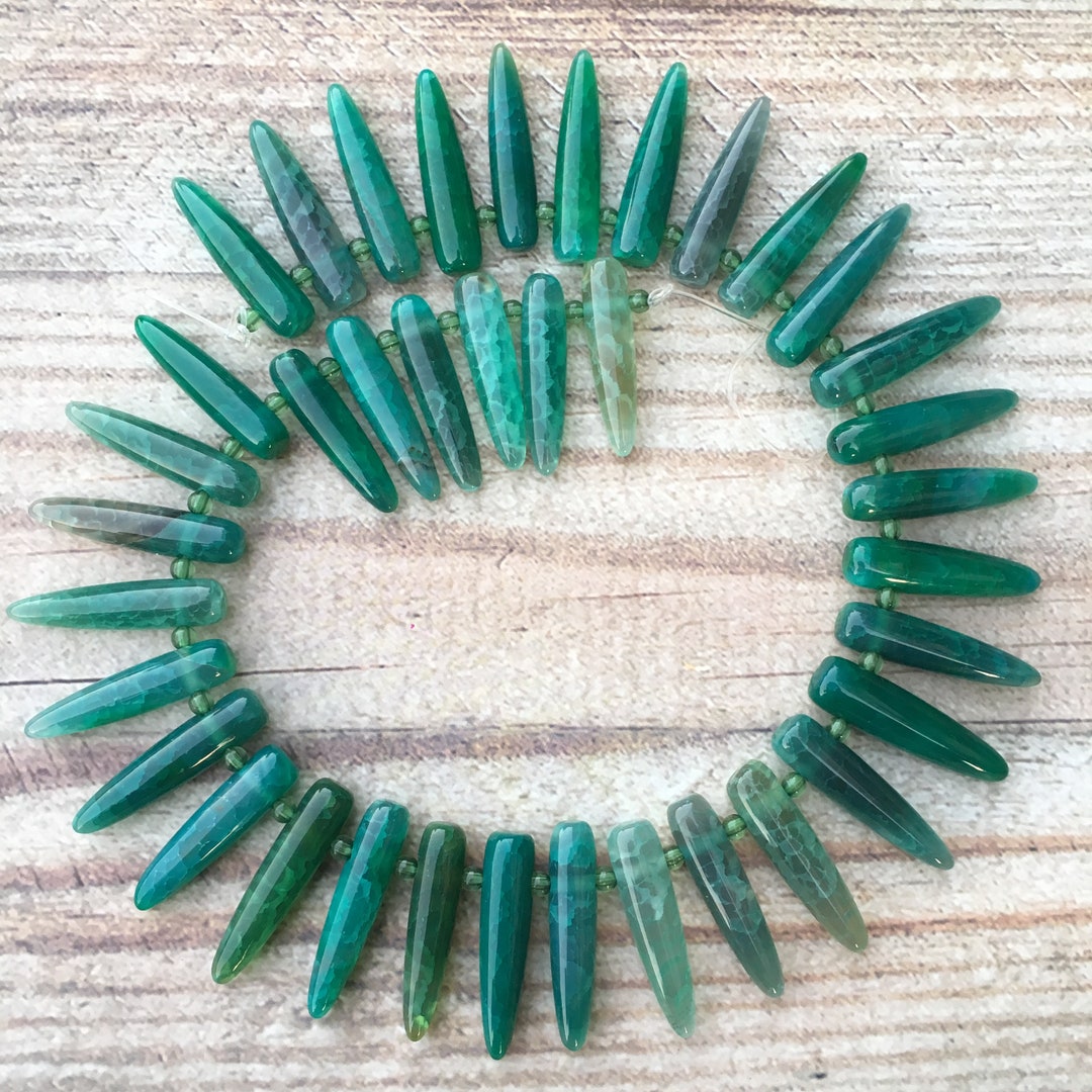 Green Agate Top Drilled Graduated Stick Points Pendants - Etsy