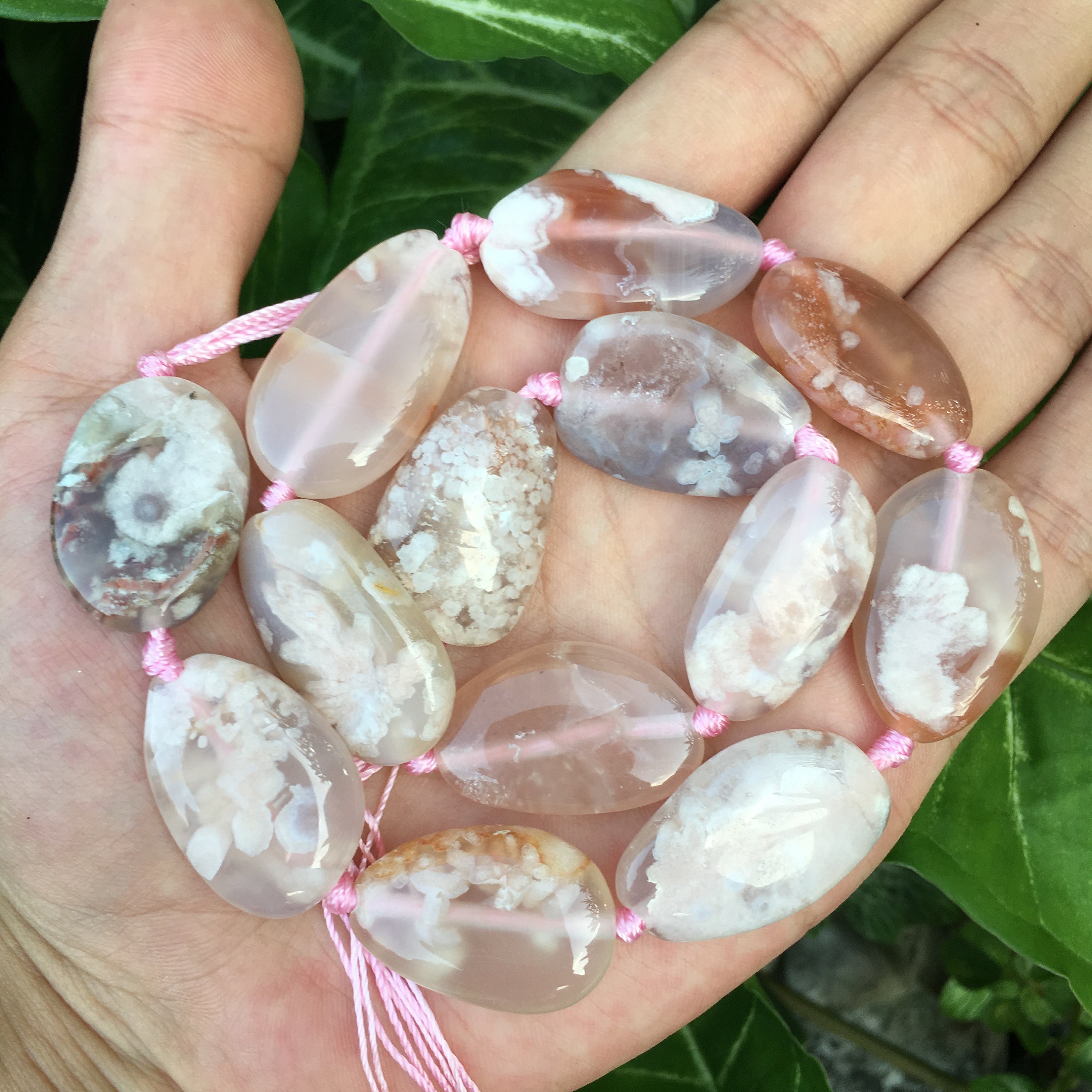 Pink Flower Agate Irregular Oval Slice Beadsagate - Etsy