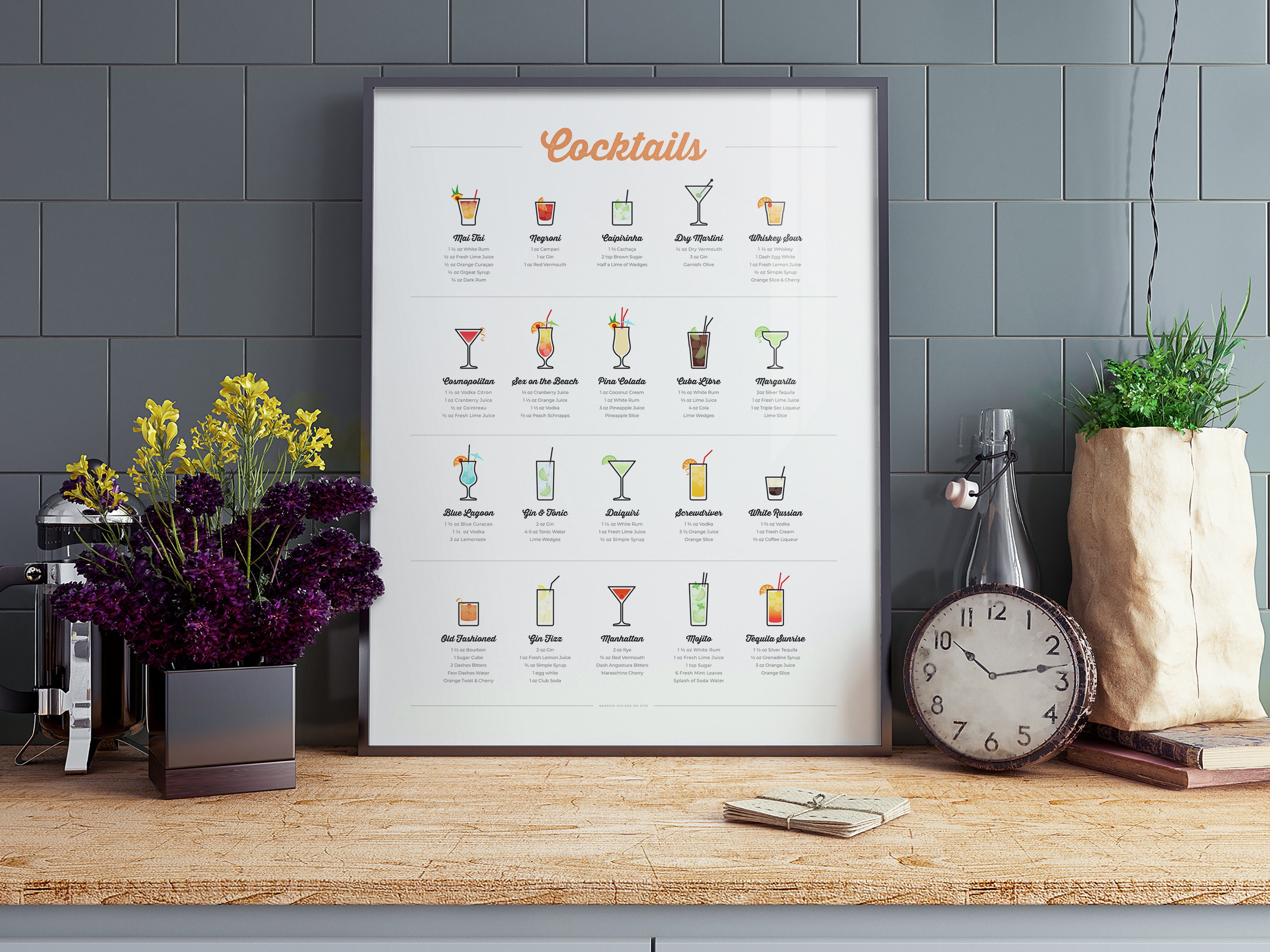 Classic Cocktails Print Cocktail Poster Cocktail Art Drink - Etsy