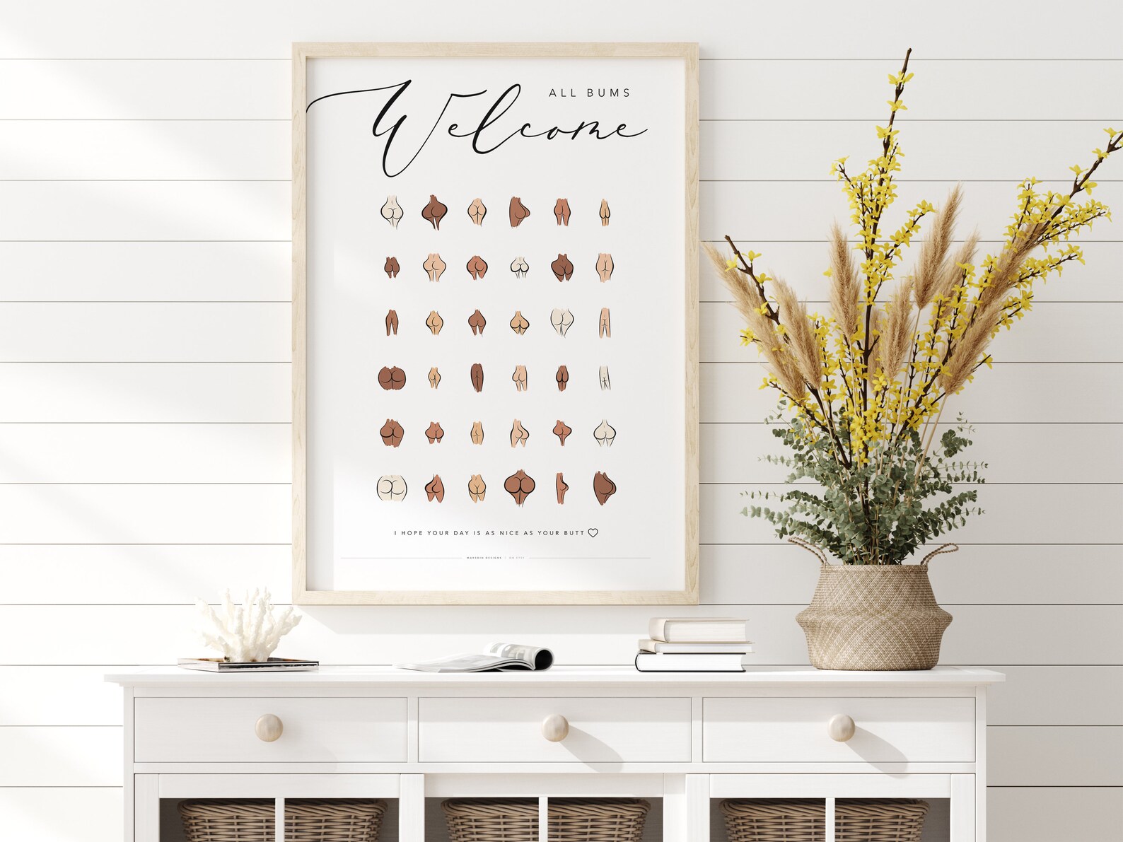 All Bums Welcome Funny Bathroom Poster Butt Collage Wall Decor