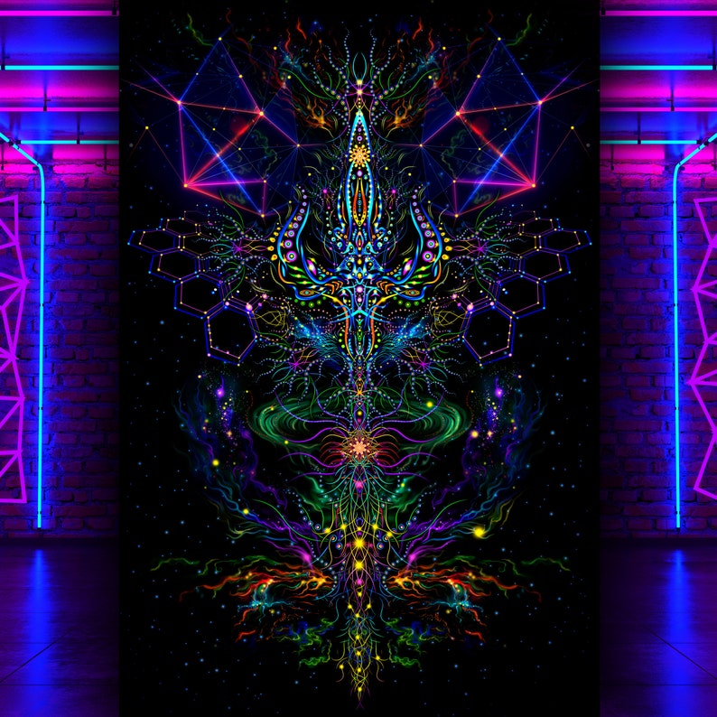 Trishula Backdrop | UV Blacklight Psychedelic - Trident Wall Hanging ...
