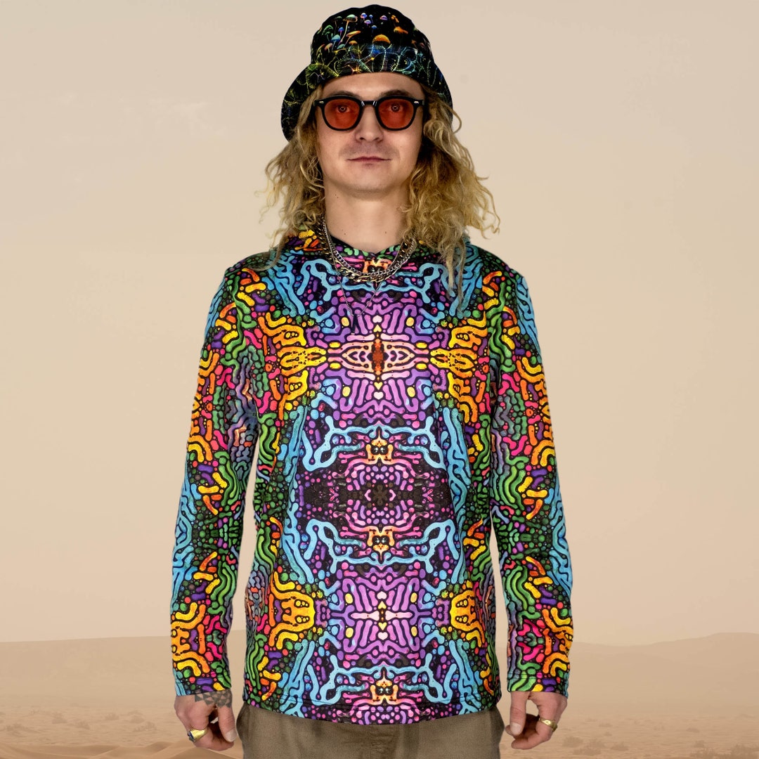 Psy Long Sleeve Shirt Blacklight UV Active Psychedelic Worms Full Print ...