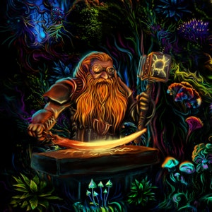 Psy Backdrop dwarf Meadow UV Active Blacklight Tapestry, Fantasy ...