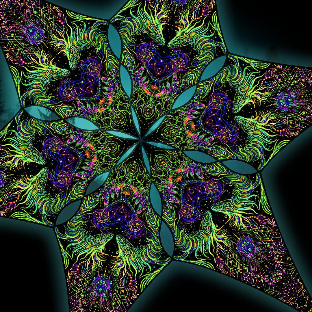 UV Blacklight Lycra Canopy: Psychedelic Lizards, Party Decor, Psytrance ...