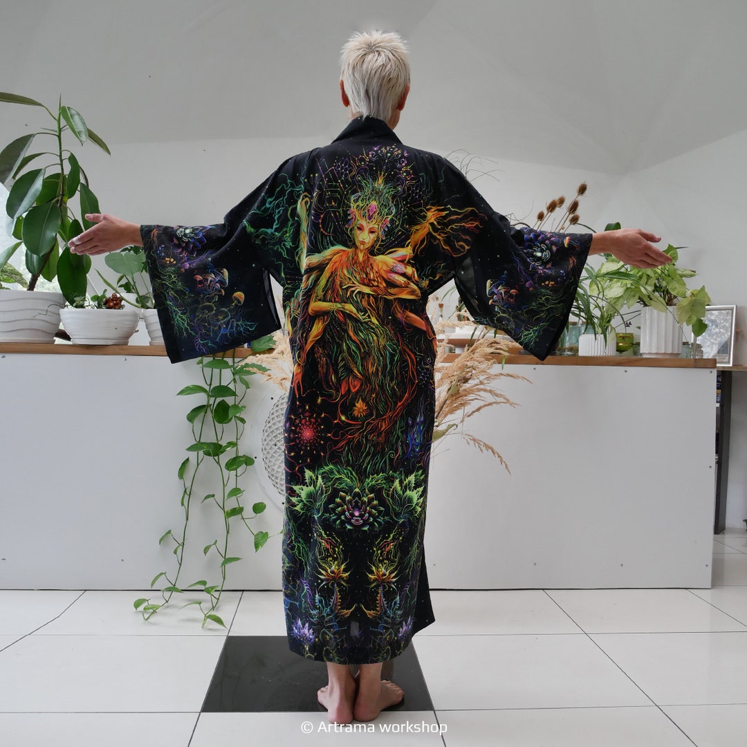 UV Active Kimono Mavka Blacklight Reactive Clothes Rave Dress Festival ...