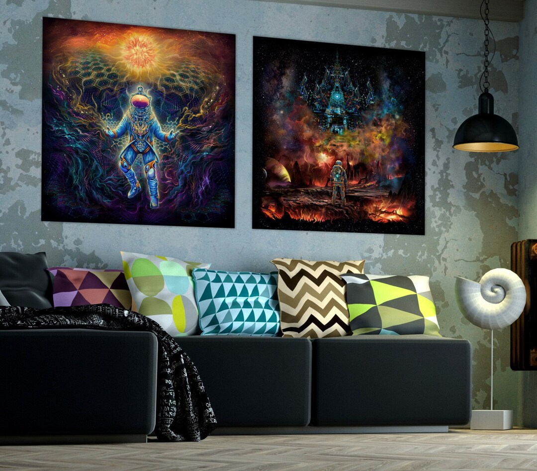 UV Set of 2 Psy Backdrops : Astronaut -blacklight - Fluorescent Art ...